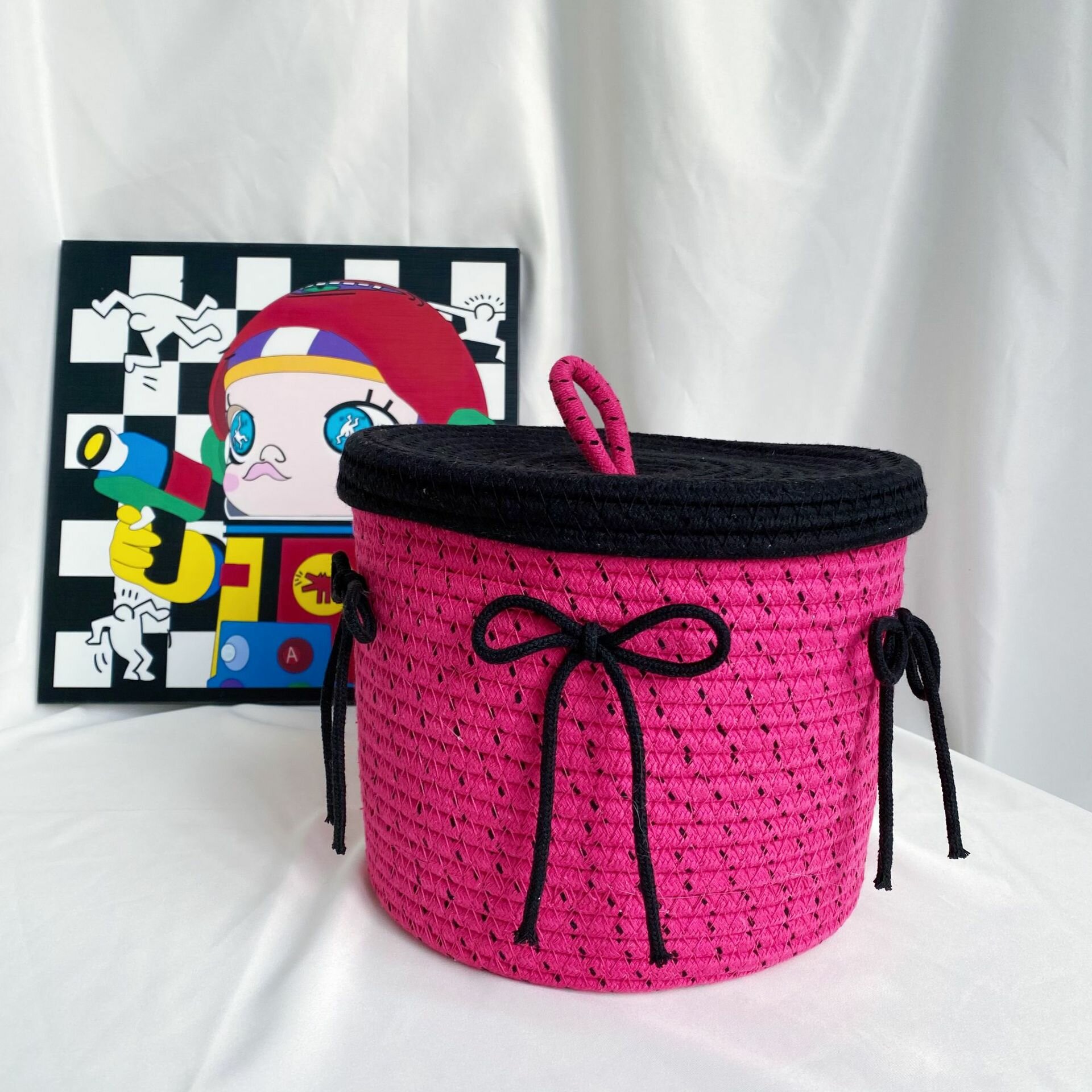 Супермилый карикатурный тканевый контейнер для хранения, настольная плетёная корзина для игрушек и вещей, с крышкой - контейнер для закусок