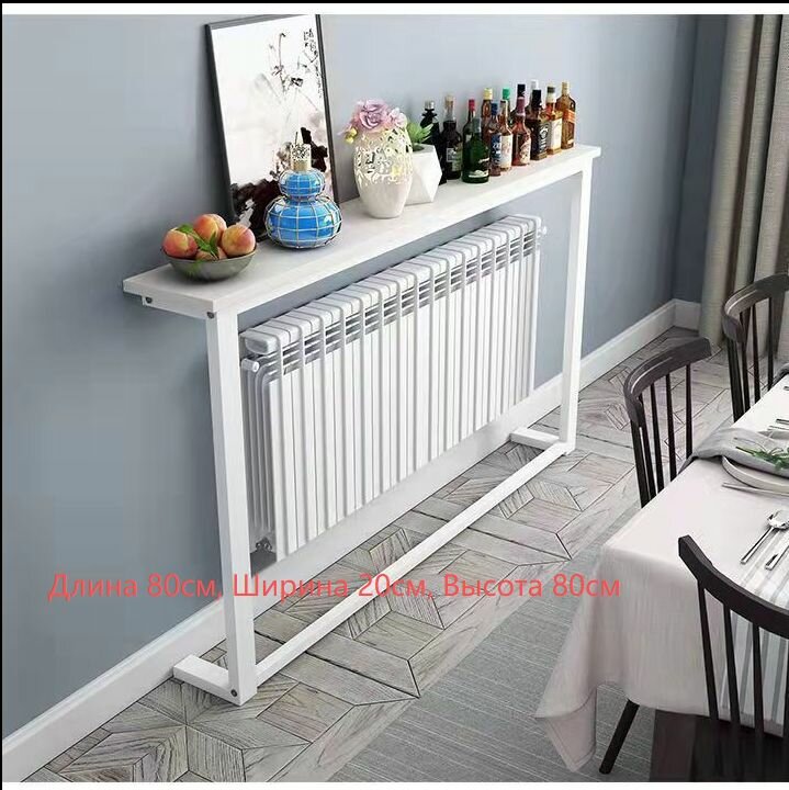 Консольный столик из компактного дерева, расположенный за диваном, Длина 80 см, ширина 20 см, высота 80 см