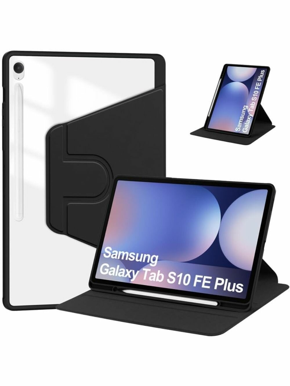 Чехол для планшета Samsung Galaxy Tab S10 FE+/FE Plus с диагональю 13,1 дюйма (2025), кожаный чехол, вращающаяся подставка, прозрачная акриловая задняя крышка с держателем для карандашей
