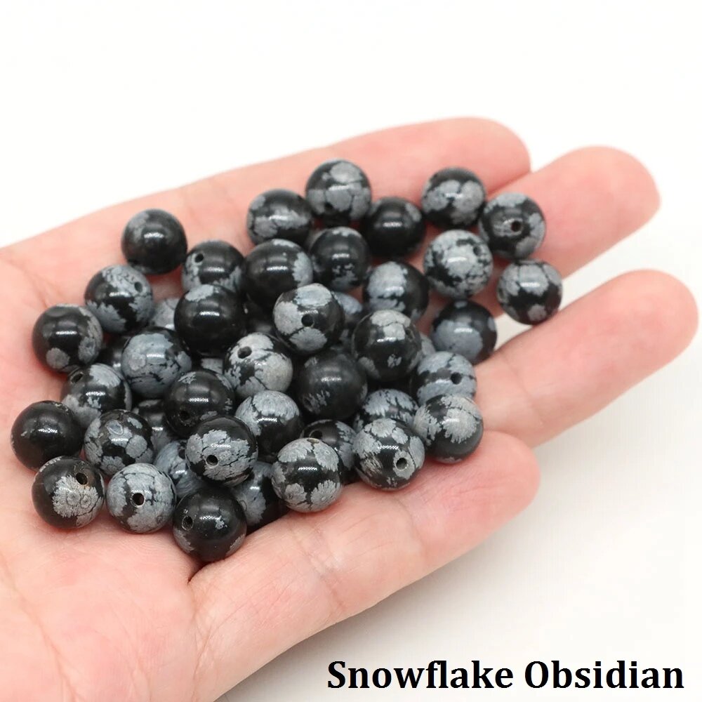 Бусины из вулканической лавы 4 6 8 10 мм Черный, 8mm-45-46pcs, Snowflake Obsidian