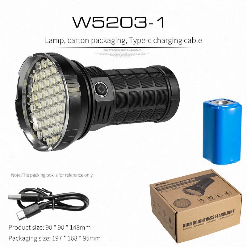 Фонарик W5203-1, черный, 50W
