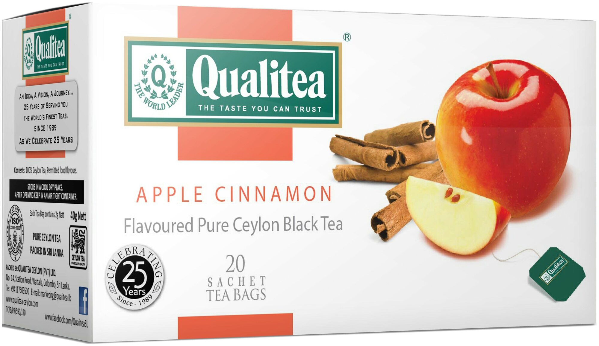 Чай чёрный "Кволити" - Яблоко и Корица, пакетированный, 20 пак, Шри-Ланка.