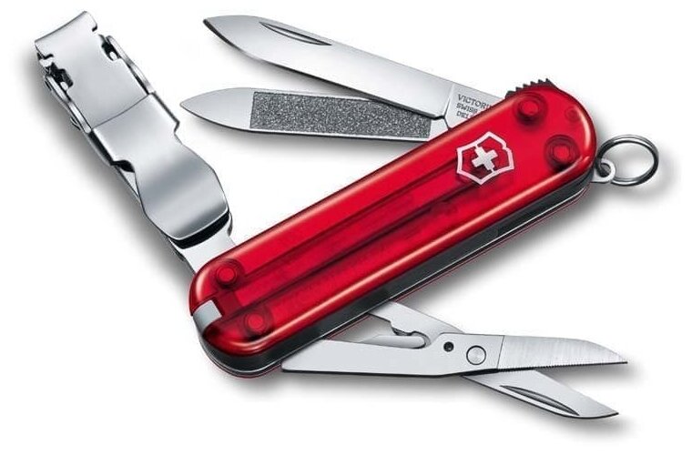 Нож-брелок VICTORINOX NailClip 580, 65 мм, 8 функций, полупрозрачный красный