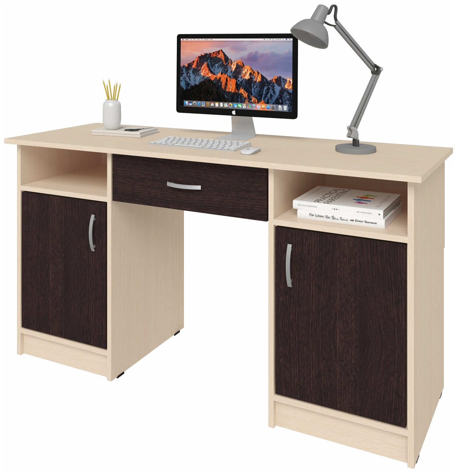 Стол письменный Хит-10, Ширина 140 см, Глубина 50 см, Высота 75 см, цвет: Дуб молочный/Венге