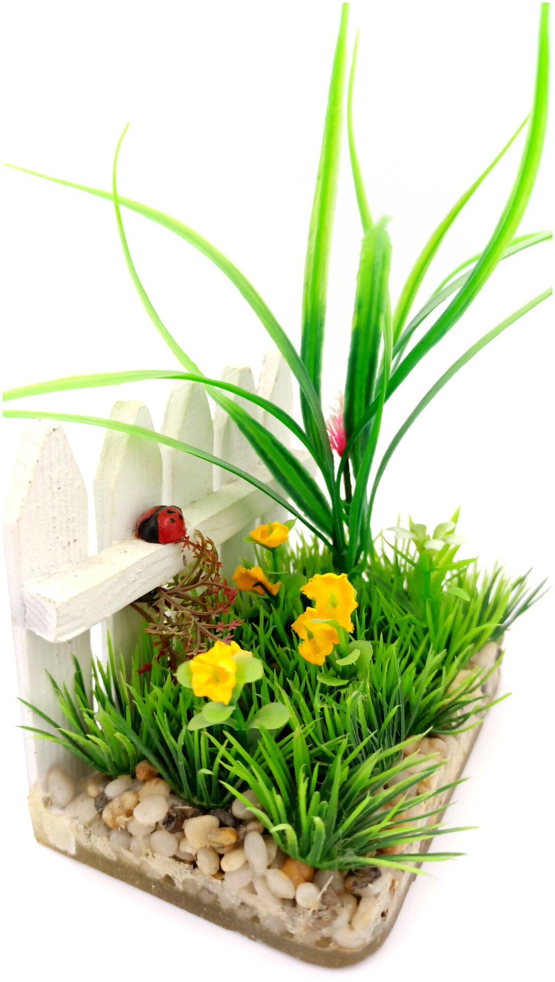 Грот для аквариума / террариума, заборчик в деревенском стиле "Littel Garden" из полимерной смолы и керамики, 19х12x8 см