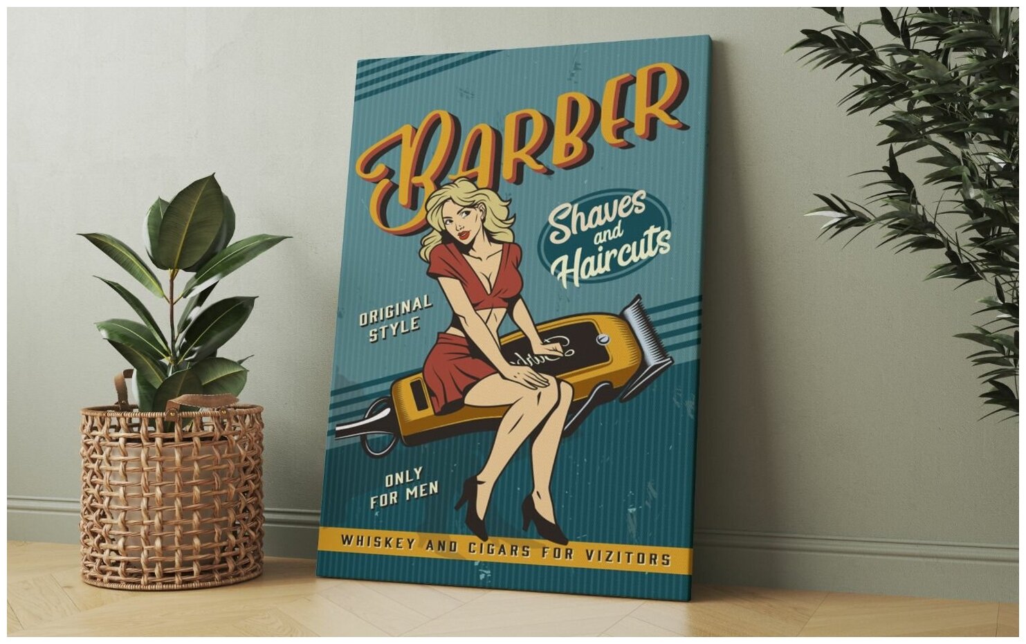 Картина на стену Barber Барбер / пинап 4 / картина на холсте интерьерная / панно 60 х 40 см