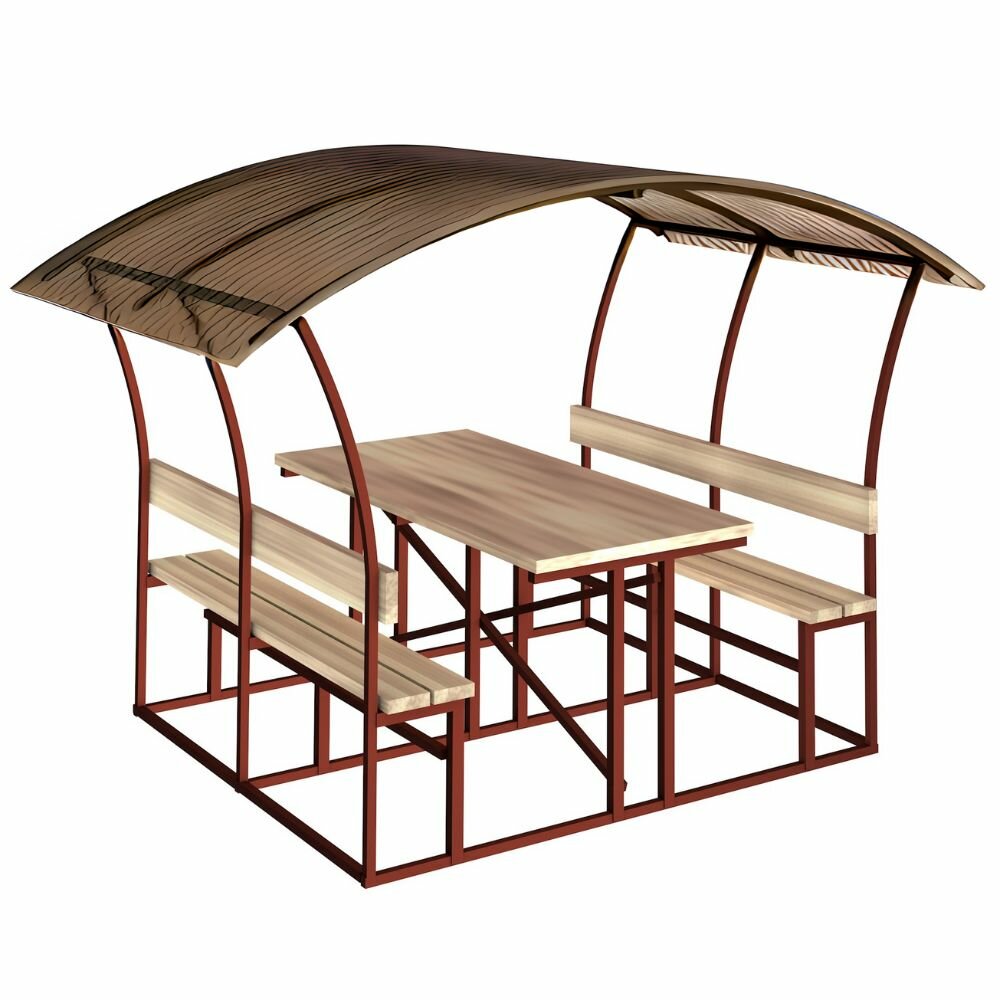 Беседка Летняя 2,7х1,8 м, металлическая с поликарбонатом бронзового цвета, коричневый каркас