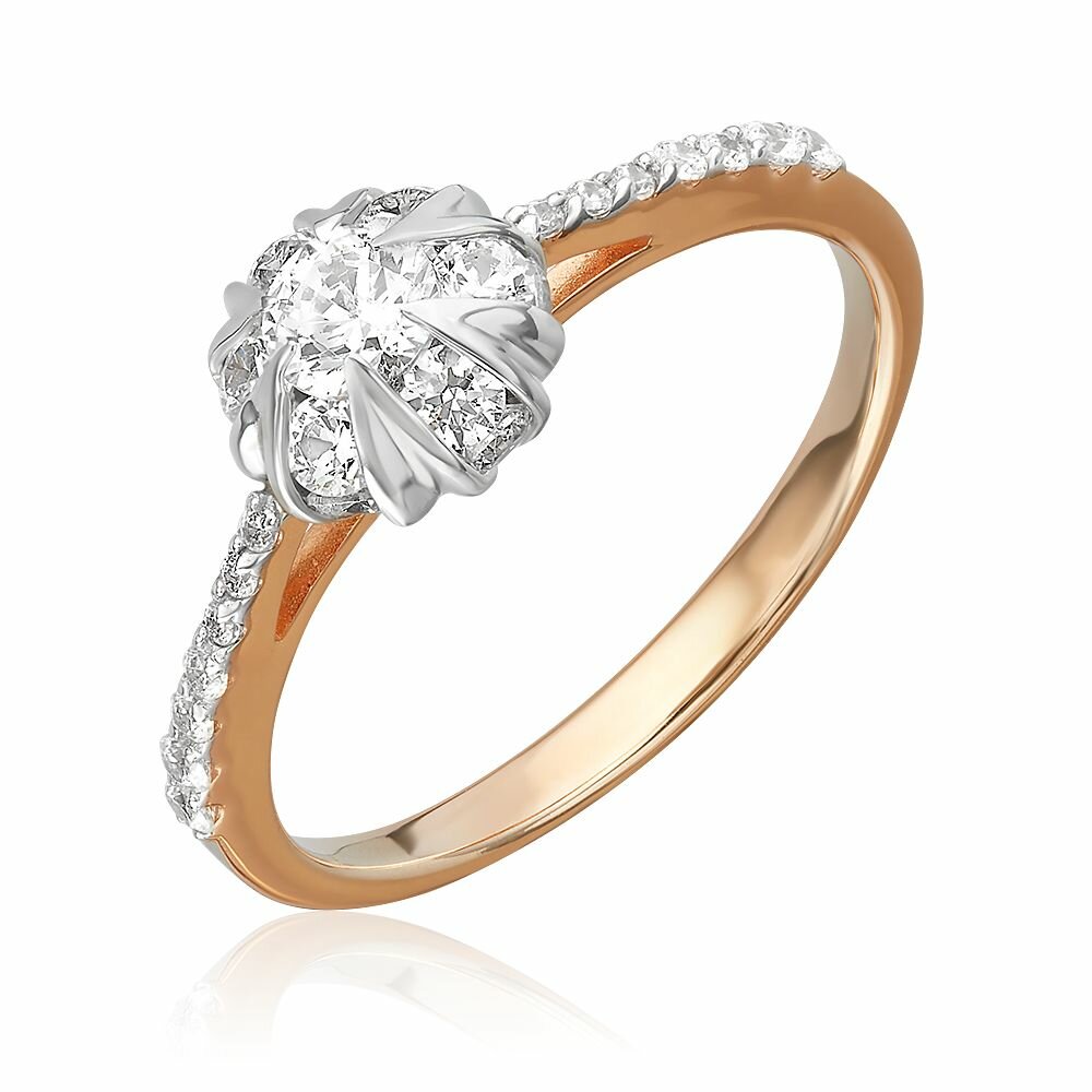 Кольцо помолвочное, комбинированное золото, 585 проба, родирование, фианит