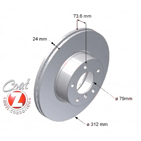 ZIMMERMANN 150.3467.20 (34116774875 / 34116855006) диск тормозной перед. 312x24 / 74-5x120 \ BMW (БМВ) e90 2.0i