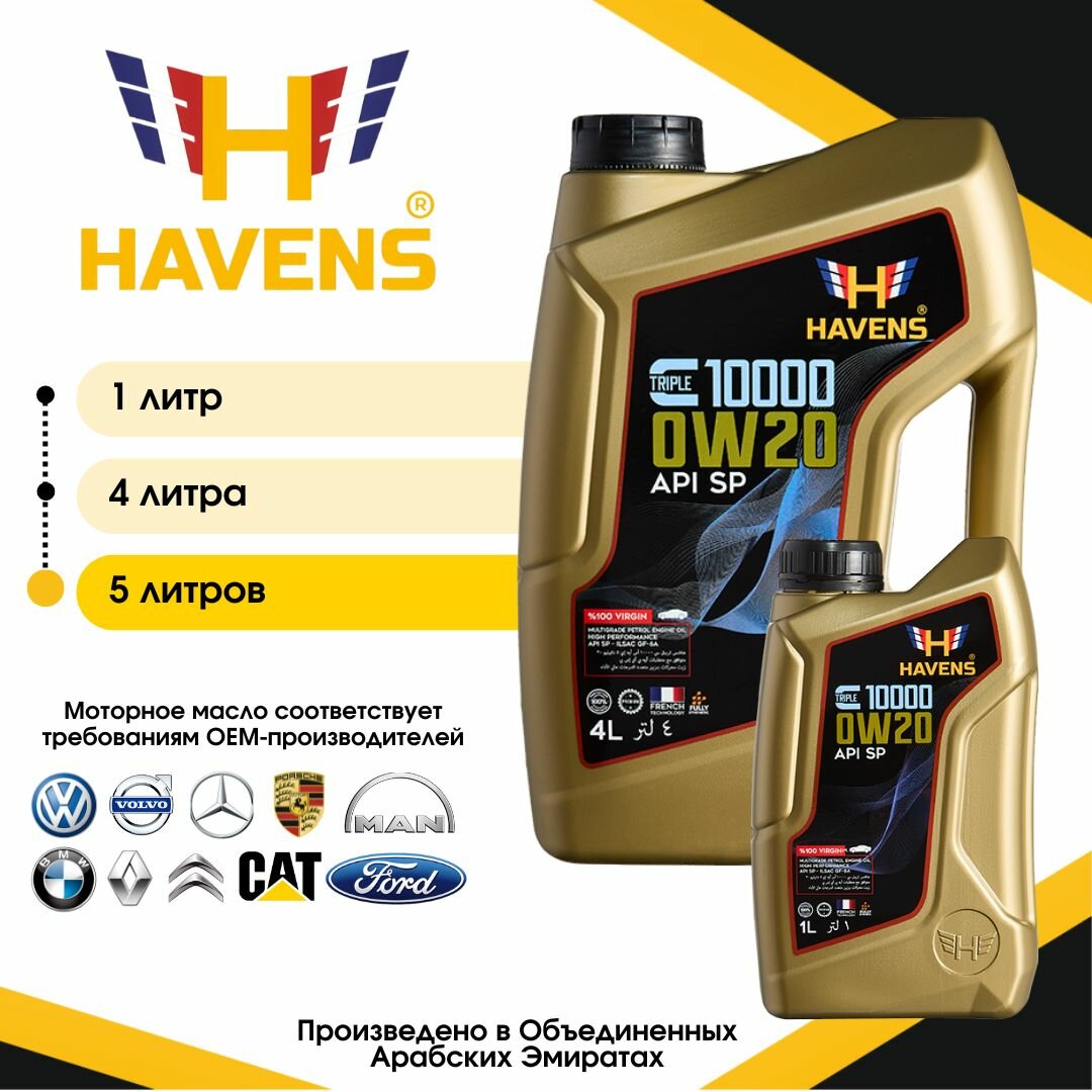 Моторное масло HAVENS TRIPLE C SAE 0W20 API SP, ILSAC GF-6A, 4 л