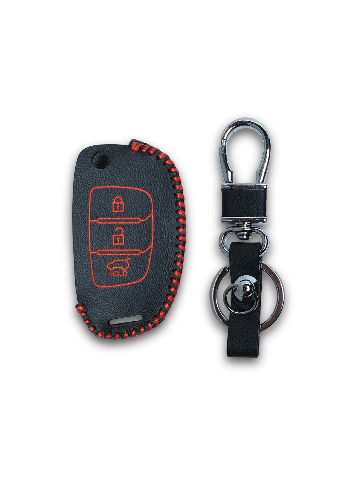 Чехол для автомобильного ключа Hyundai Creta (Хендай Крета) Цвет Черный Нить Красная