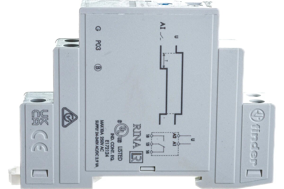 Finder , Модульное реле времени - задерж включения ; Ai; 1 CO конт. 16а ; /= 24-240в Ac, 801102400000