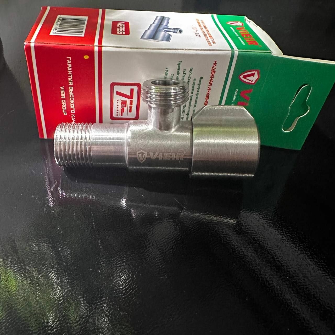 Кран 1/2*1/2угловой /нерж. сталь / сатин НР/НР VIEIR с керамической кран-буксой