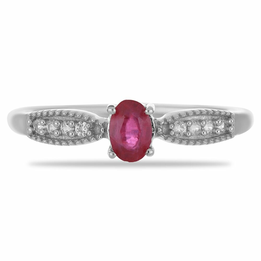 Кольцо, серебро, 925 проба, родирование, циркон, рубин