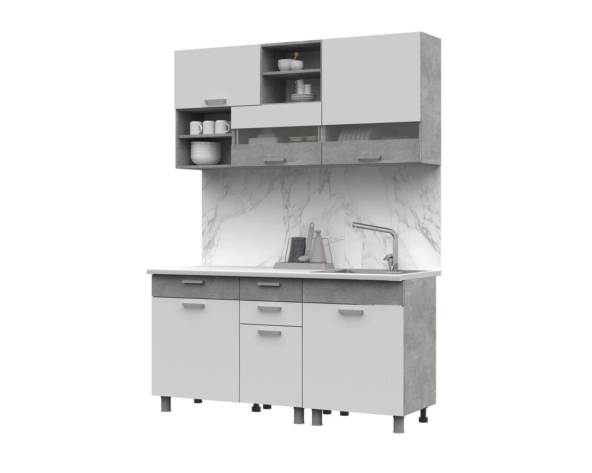 Кухня «Денвер» 1,6 м, Фасад белый/Корпус ателье светлое (1600)