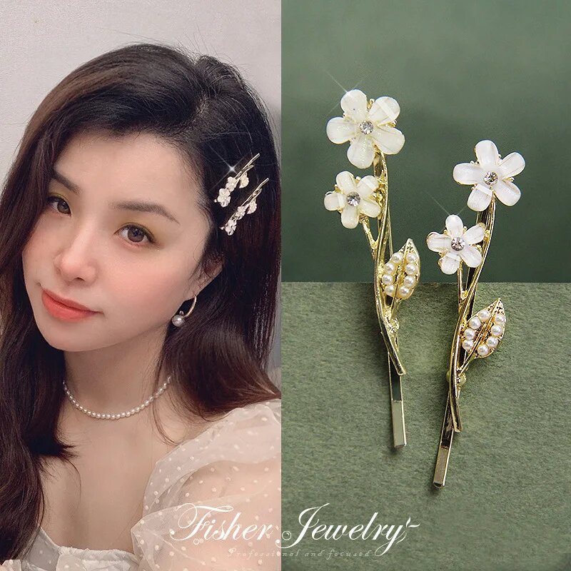 Заколки для волос с цветком и жемчугом, 7cm double flower