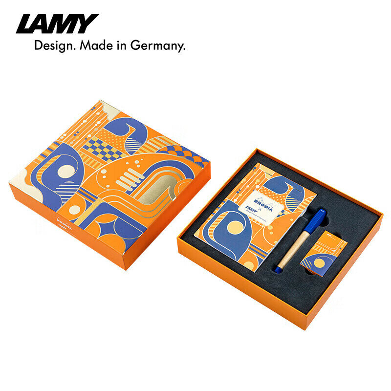 【New Year Gift】LAMY (LAMY) Fountain Pen Gift Set ABC x RHODIA Co-branded Notebook Fountain Pen Set for Elementary School Students, Grade 3, for Doodling and Drawing, Children's Gift, Holiday Gift, Blu