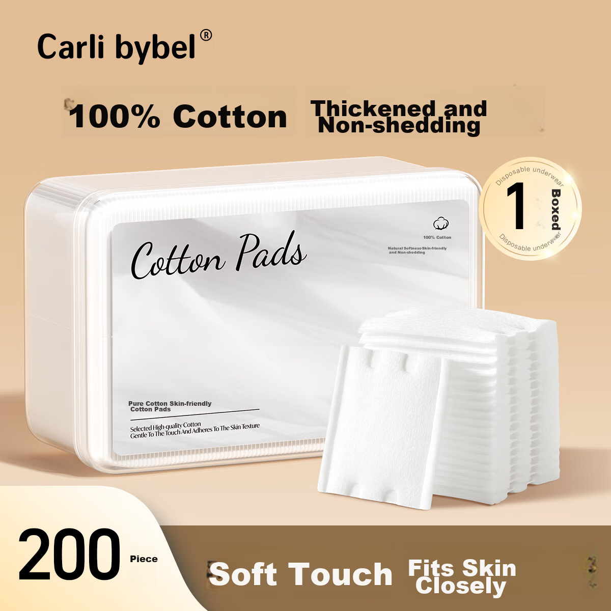 CARLI BYBEL Cotton Pads, Makeup Remover Pads, Pure Cotton Facial Cleansing Pads, Disposable Makeup Remover Pads for Face, 200 Pieces