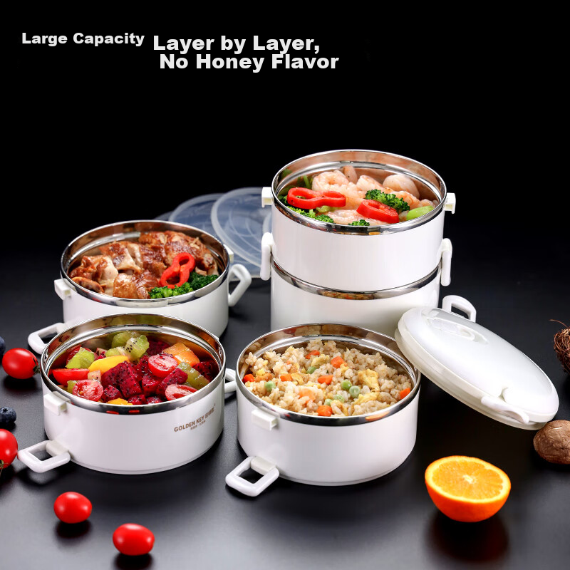 Golden Key 304 Stainless Steel Five-Layer Anti-Spill Insulated Lunch Box, Multi-Layer Combination Bento Box, 3.8L, Pearl White, GK-3800BD