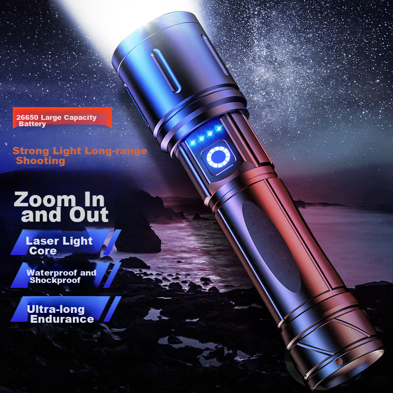 AIC High-Intensity Flashlight with Zoom, Long-Range, Military-Grade, Ultra-Bright, Outdoor Survival Lighting, Power Outage Emergency, Sky-Piercing Beam, 1000 Lumens