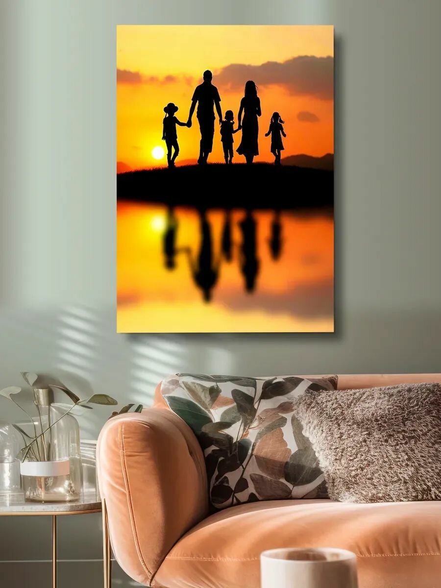 Картина "Семья на закате", галерейная 30х40см 1шт.