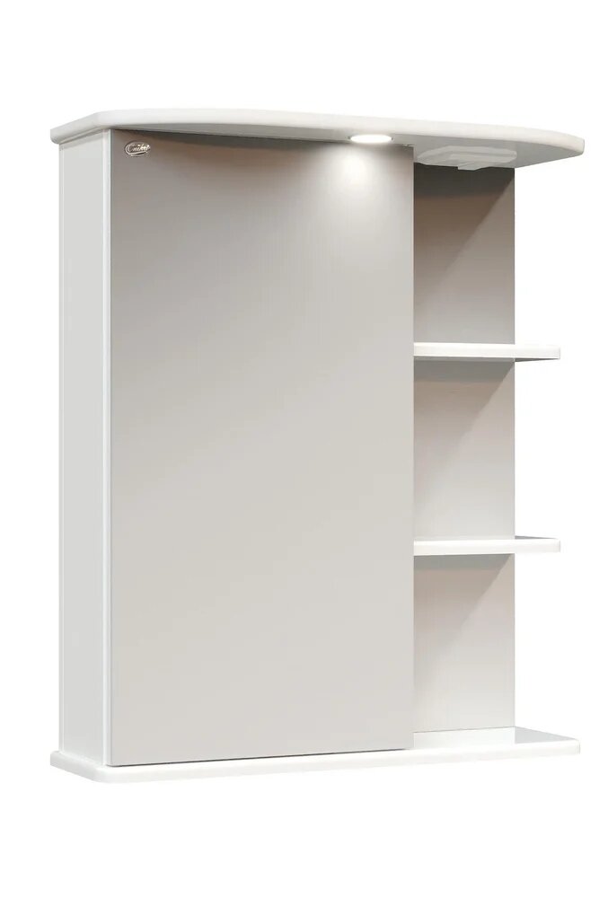 Зеркало-шкаф Onika Карина 55 L с подсветкой, с боковыми полками, 55 см, с розеткой, белое, в современном стиле