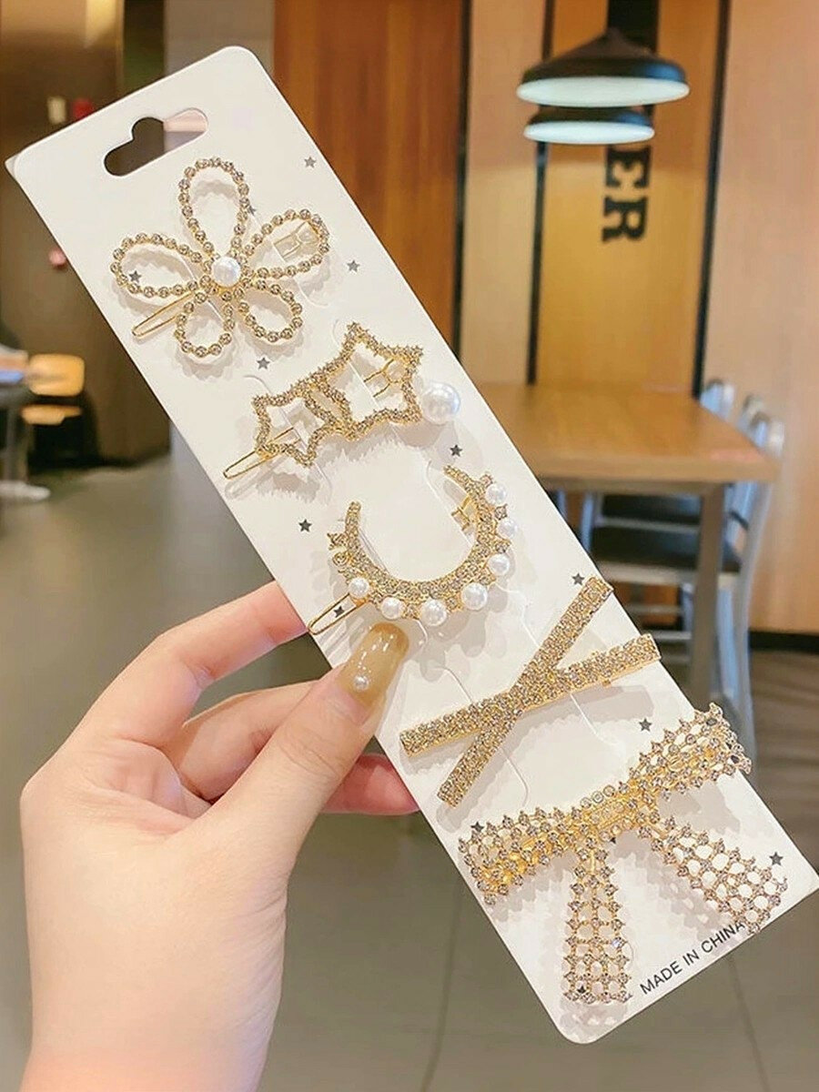 Набор заколок для волос в милом дизайне со стразами (5 шт.)