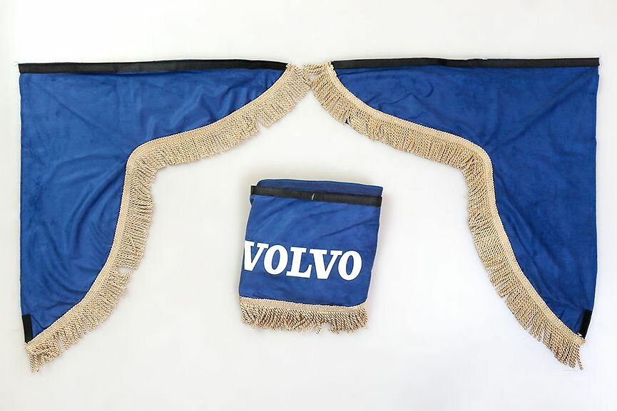 Ламбрекен автомобильный лобового стекла и угол VOLVO (польская ткань) Синий с бежевым