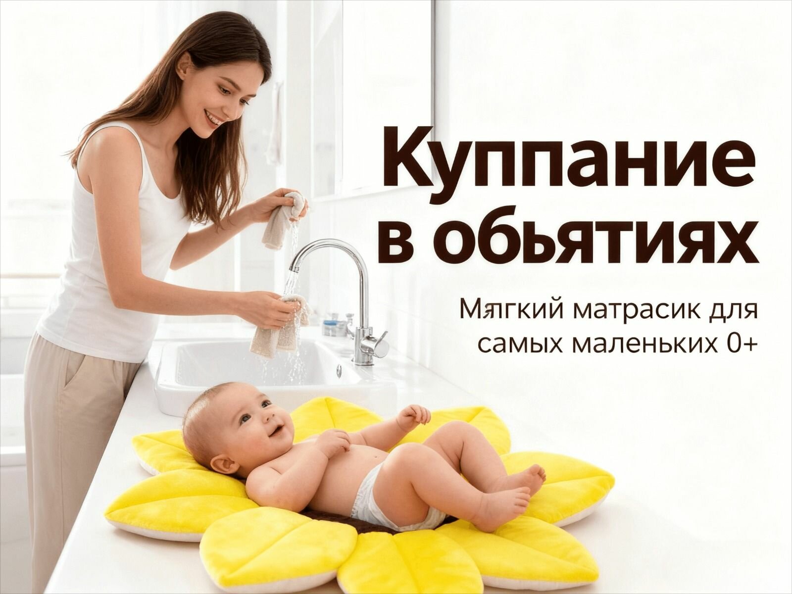 Матрасик для купания новорожденных Цветок, подушка для ванночки и раковины, мягкий коврик-лежак для малышей 0+, подарок на рождение