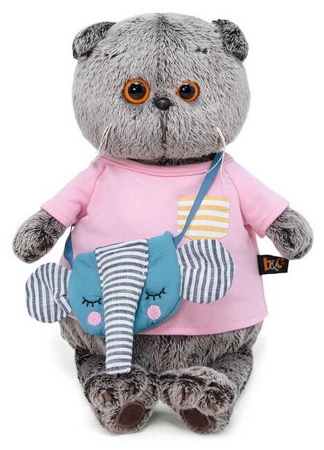 Мягкая игрушка Кот Басик в футболке и с сумочкой-слоник 30 см, Budi Basa, Ks30-172