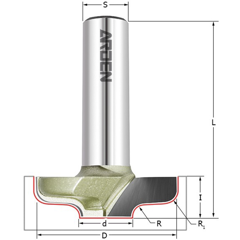 Фреза филеночная Z=2 R=3.2 D=35 (d=12.5)x9.5x49 S=12 ARDEN 416251