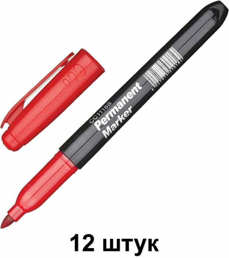 Attache Маркер перманентный Красный, 2 мм, 12 шт