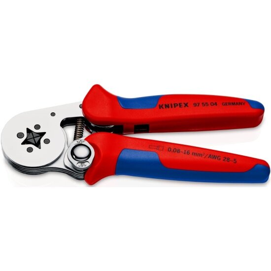 Пресс-клещи Knipex для контактных гильз DIN 46228 1+4, обжим: квадрат, боковые, 1 гнездо, 0.08-10 + 16 мм, 2 х 6 мм, длина 180 мм, хром