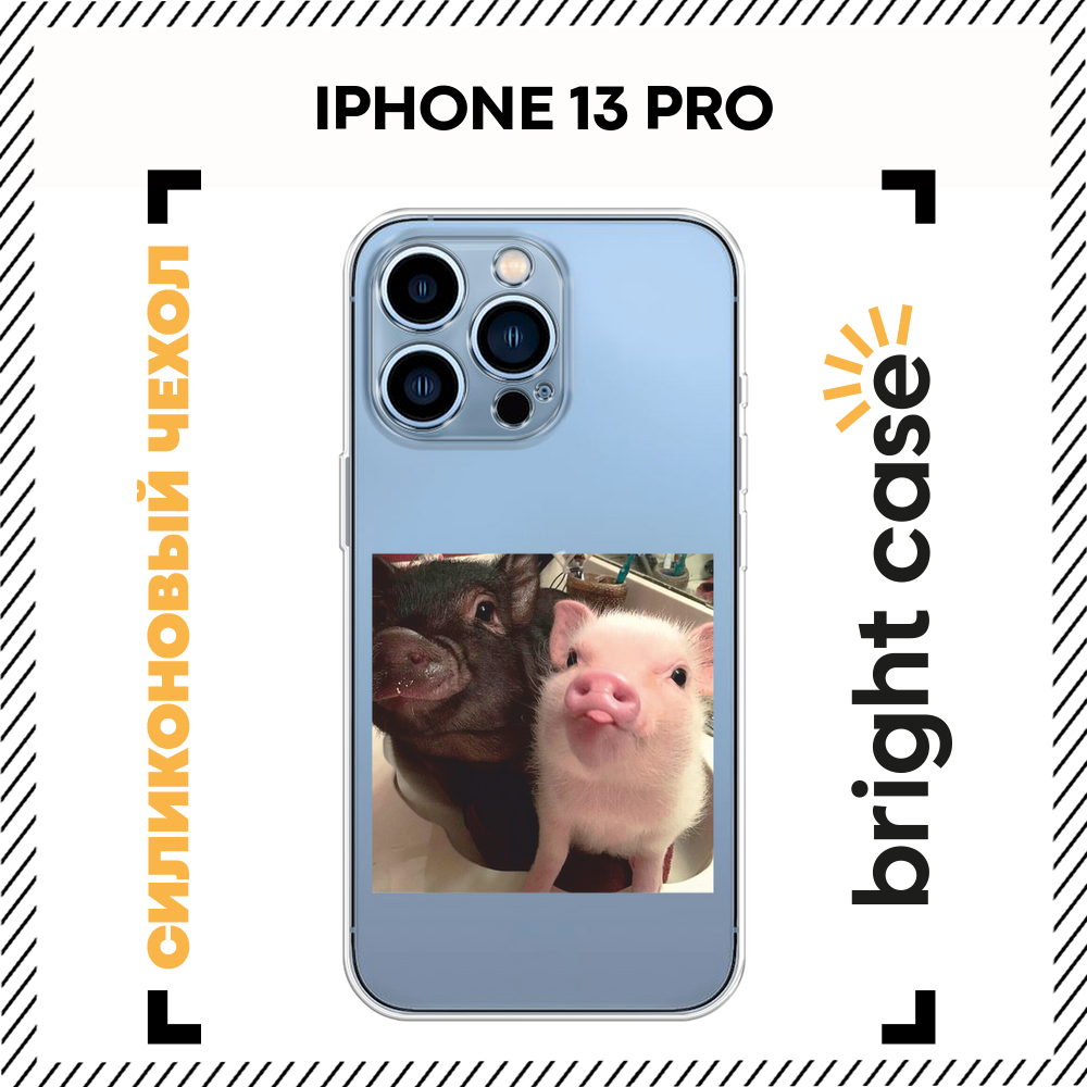 Чехол на Apple iPhone 13 Pro / Айфон 13 Pro с принтом Два поросенка, прозрачный