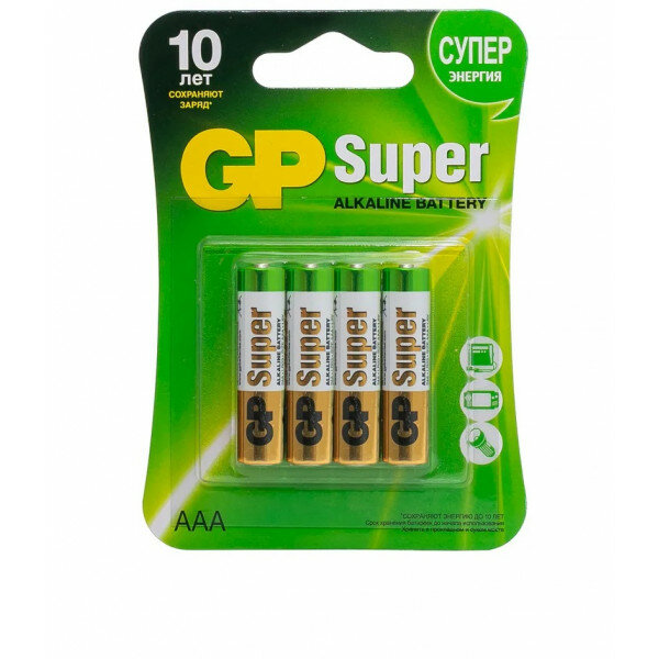 GP Batteries International Limited Алкалиновые батарейки GP Super Alkaline 24A AAA 4 шт, блистер