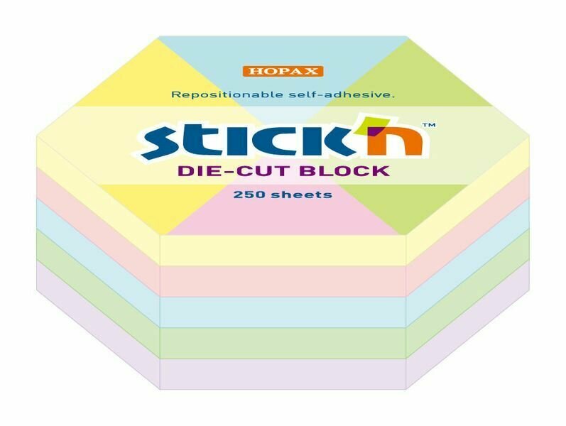 Блок самоклеящийся бумажный Stick n 61x70 мм 250 листов. пастель ассорти "гексагон"