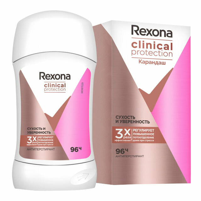 REXONA Clinical Protection Сухость и уверенность твердый дезодорант 40 мл - защита 24 ч