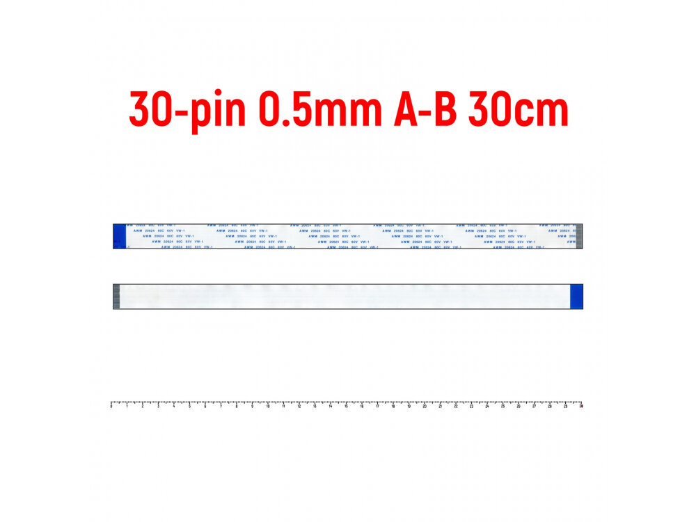 Шлейф FFC 30-pin Шаг 0.5mm Длина 30cm Обратный A-B AWM 20624 80C 60V VW-1