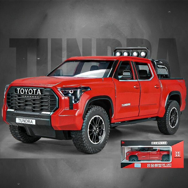 Машинка металлическая в подарочной коробке Toyota tundra 1:24, Коллекционная модель машины для взрослых, Игрушечный автомобиль с звуковыми и световыми эффектами для детей