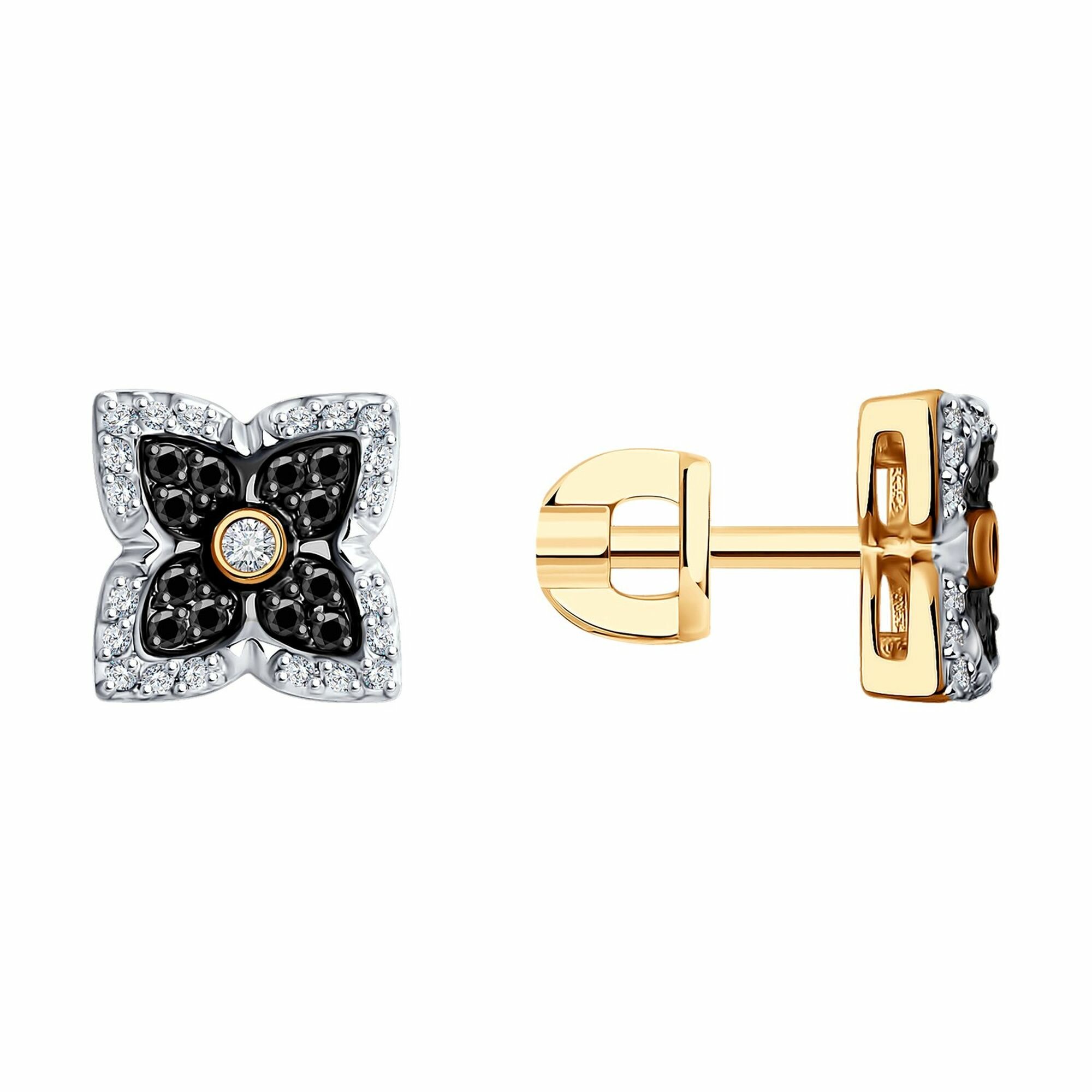 Серьги пусеты, красное золото, 585 проба, бриллиант