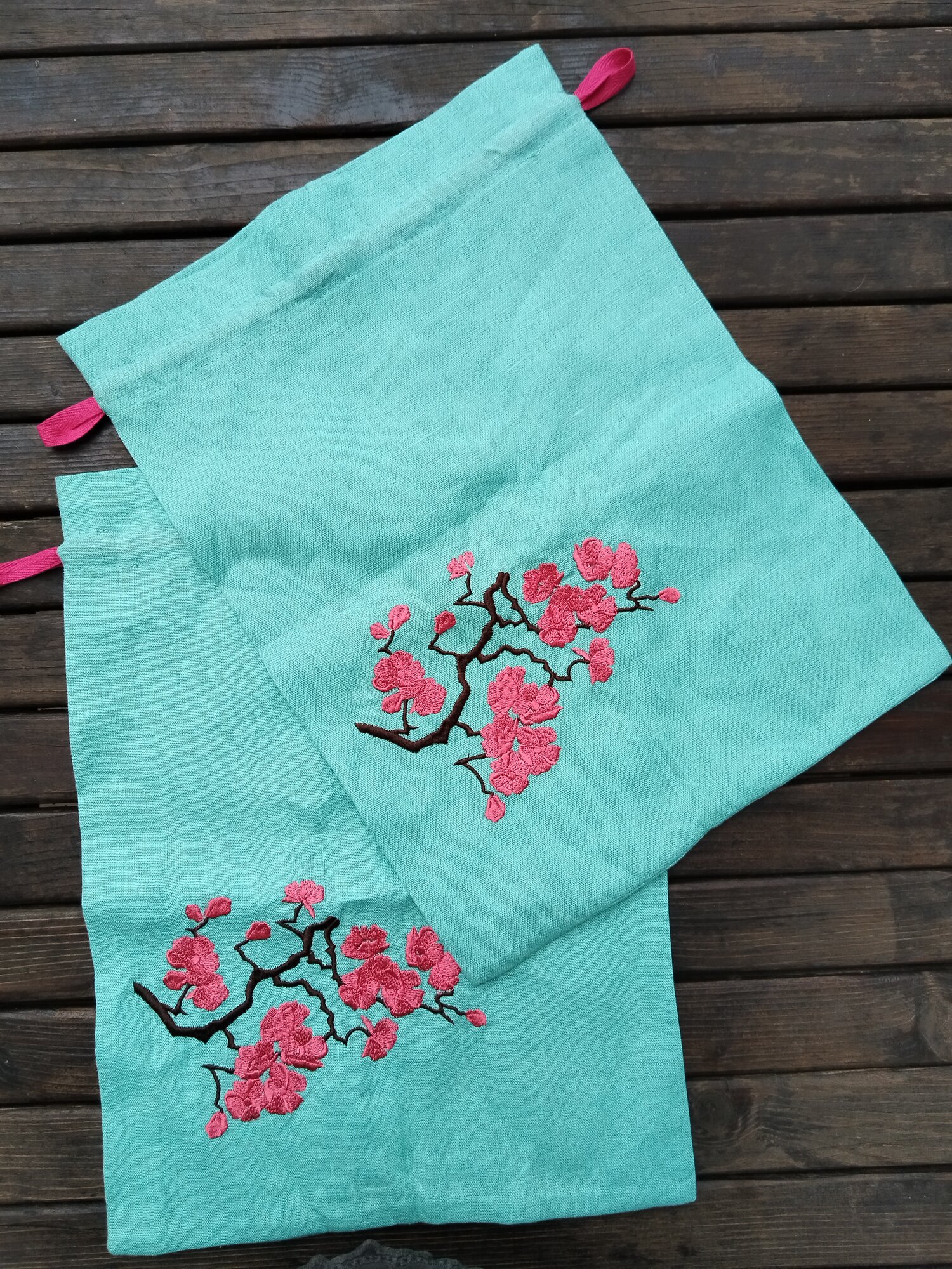 Мешочек для хранения, "Студия Ателье", лен, вышивка, на завязках, 30х37 см