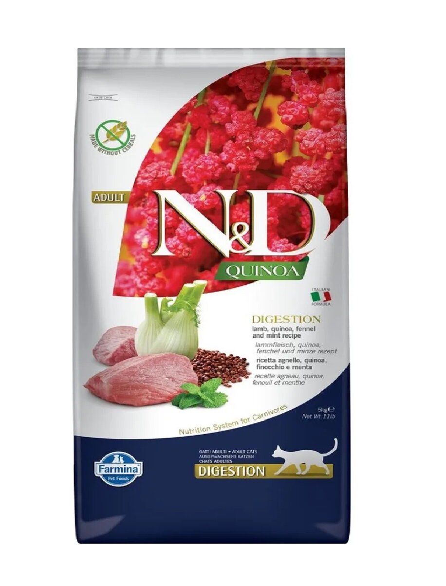 Farmina Корм сухой ND CAT GF Quinoa Digestion Lamb для взрослых кошек с ягненком ЖКТ 5 кг