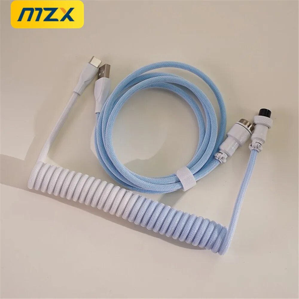 Многоцветный спиральный кабель для механической клавиатуры MZX USB Type C 1.8 м C03 Blue white 2