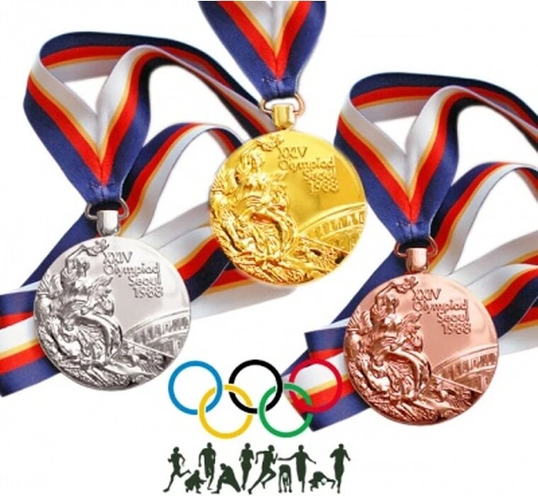 Олимпийские медали Сеул 1988, золото, серебро, бронза, набор 3 сувенирные копии, ордена медали и награды