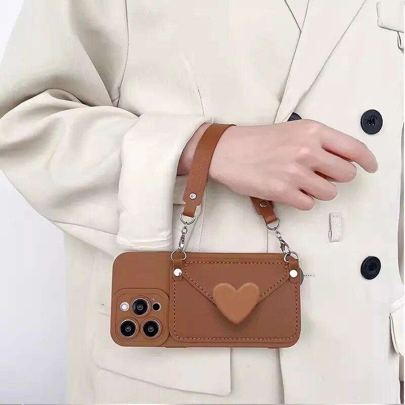 Кожаный чехол с ремешком через плечо Love для Iphone 15 14 13 12 Mini 11 серый, For iphone 14 Pro