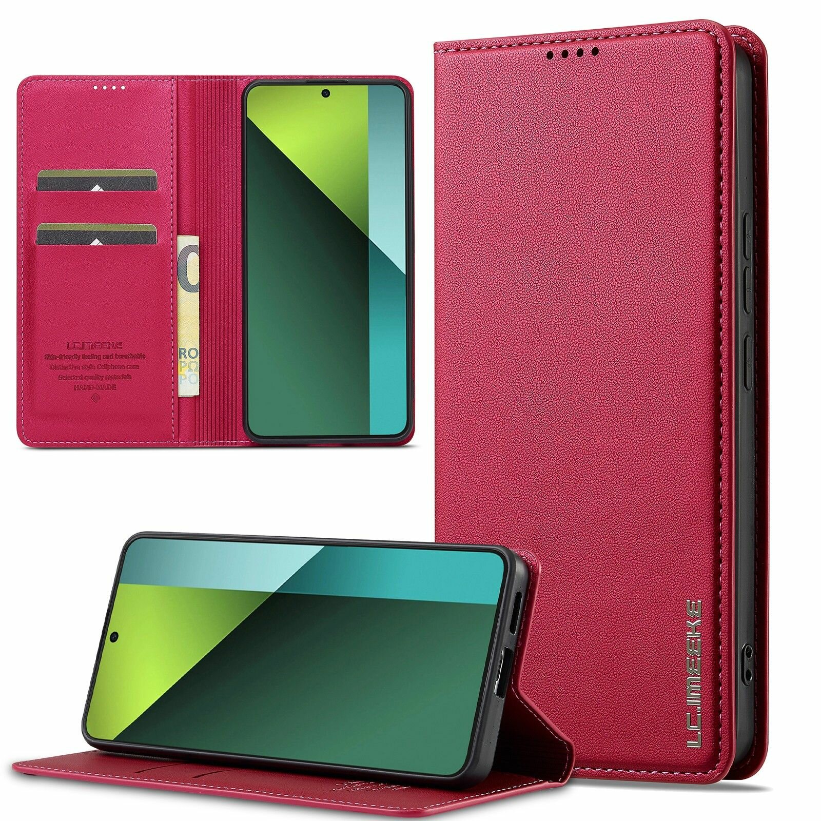 Подходит для Redmi Note 13 4G / Редми Нот 13 4G (Недоступно для 5G) , чехол Кожаный , Магнитные пряжки, кронштейны