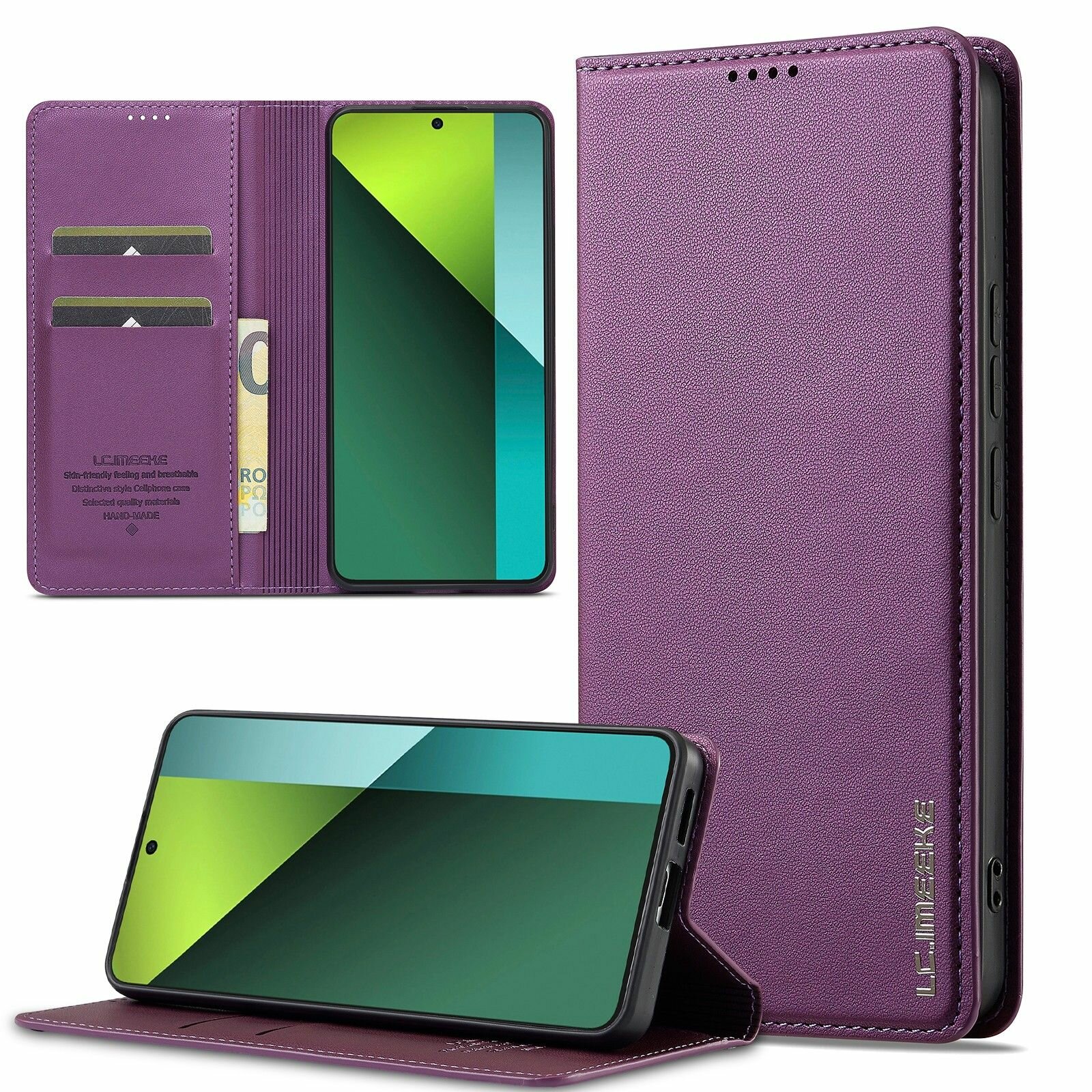 Подходит для Redmi Note 13 5G / Редми Нот 13 5G (Недоступно для 4G) , чехол Кожаный , Магнитные пряжки, кронштейны