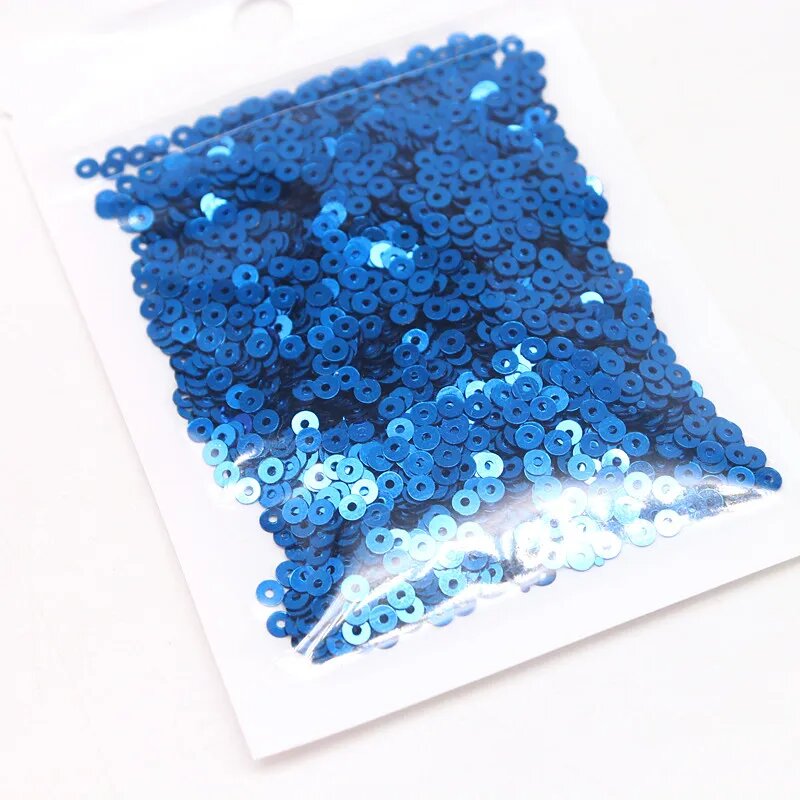 Плоские круглые ПВХ пайетки 3-6 мм Синий, 4mm 10g 2000pcs, blue 10g