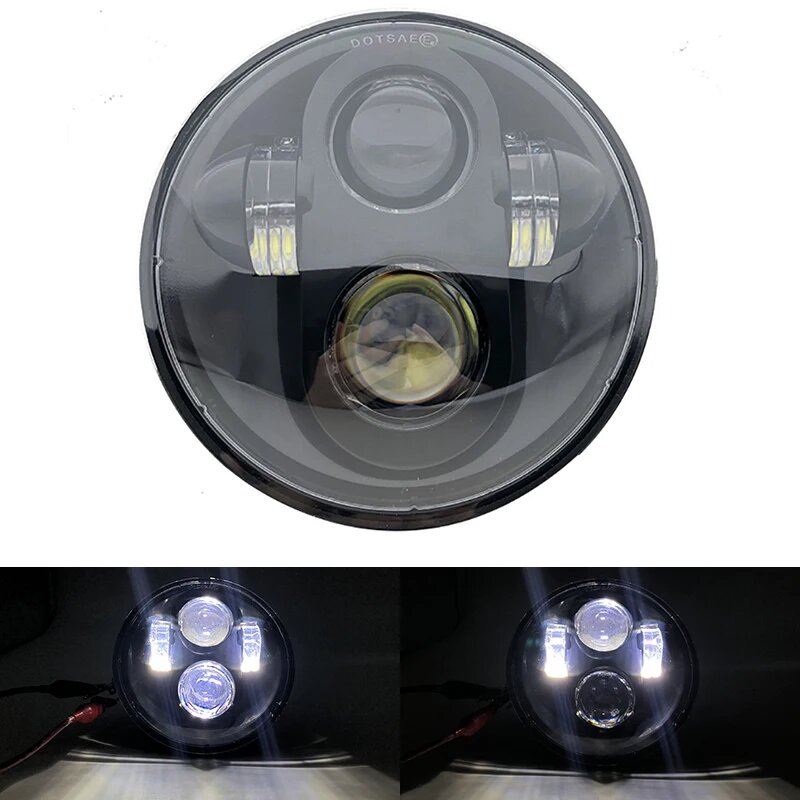 Круглый светодиодный прожектор 5 3/4 дюйма, 5,75 дюйма, с белыми дневными ходовыми огнями, ангельские глаза для Yamaha V-Star XVS 250 650 950 1100 1300 Черный, Black No Halo