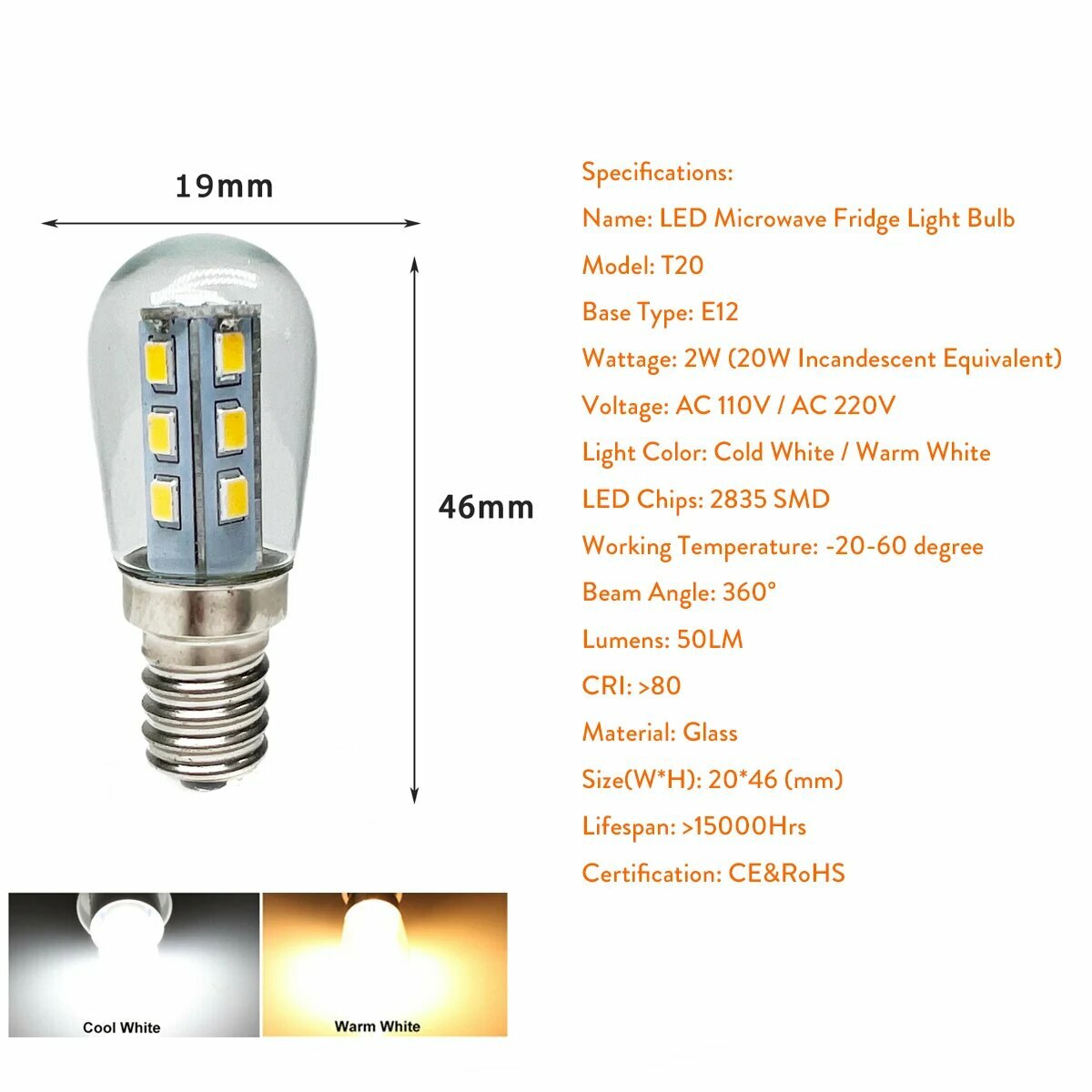 Мини E12 светодиодный светильник лампы 2 Вт 110 В 220 В 2835 SMD Холодный теплый белый светильник для микроволнового холодильника заменить 20 Вт галогенные лампы